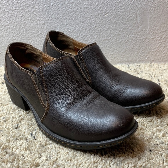 boc | Shoes | Boc Born Concepts Leather Brown Slip On Low Stacked Heel ...